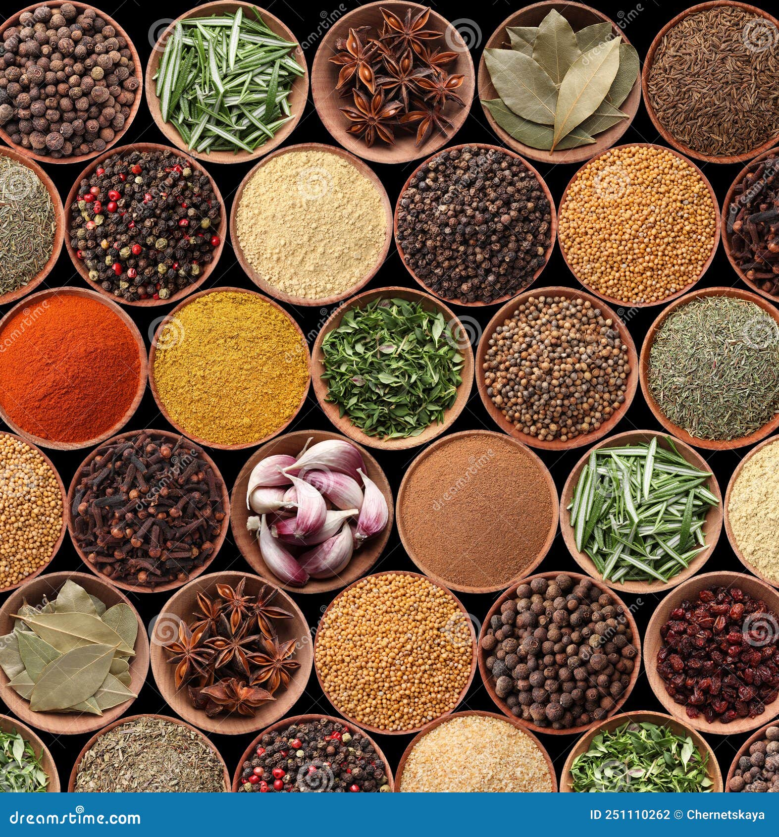 Collection of Different Aromatic Spices and Herbs on Black Background ...