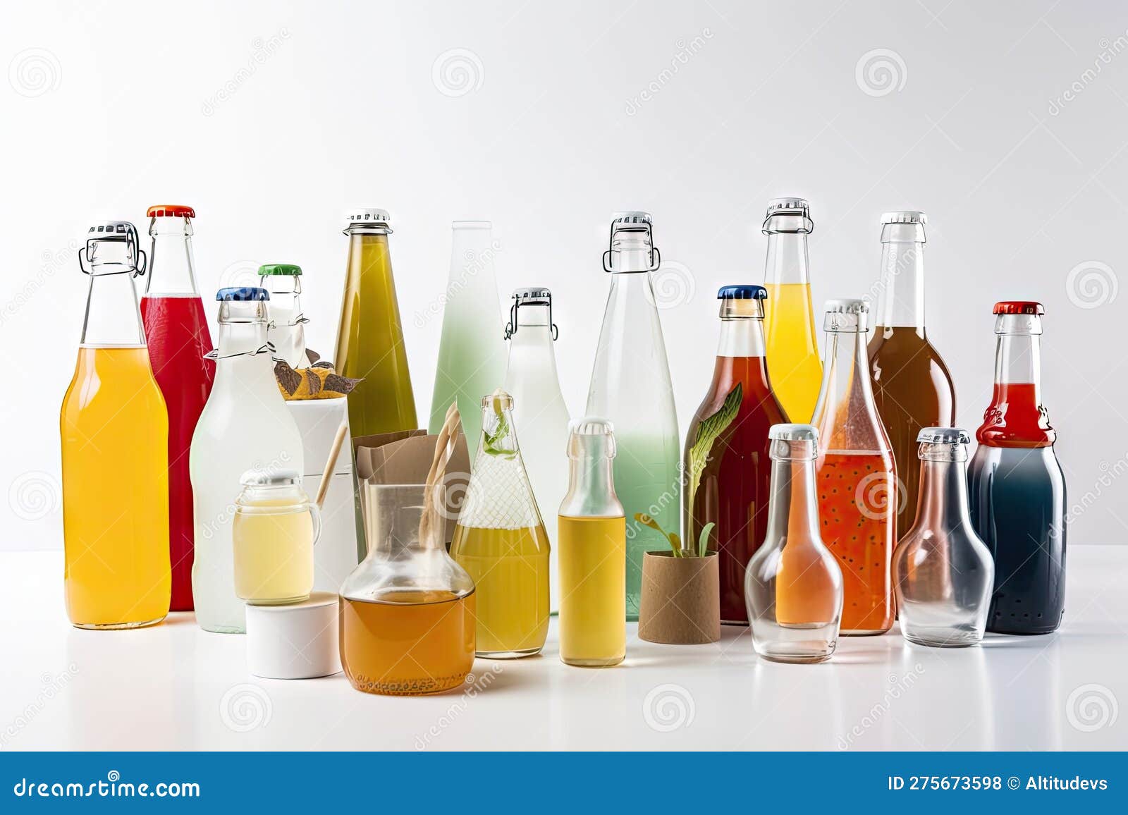 Collection of Different Beverages in Bottles and Jars Stock Photo ...
