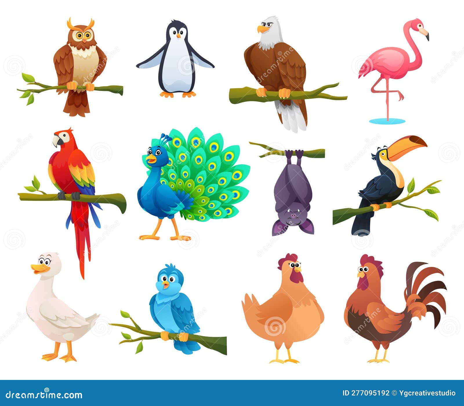 Collection of Different Birds in Cartoon Style Stock Vector ...