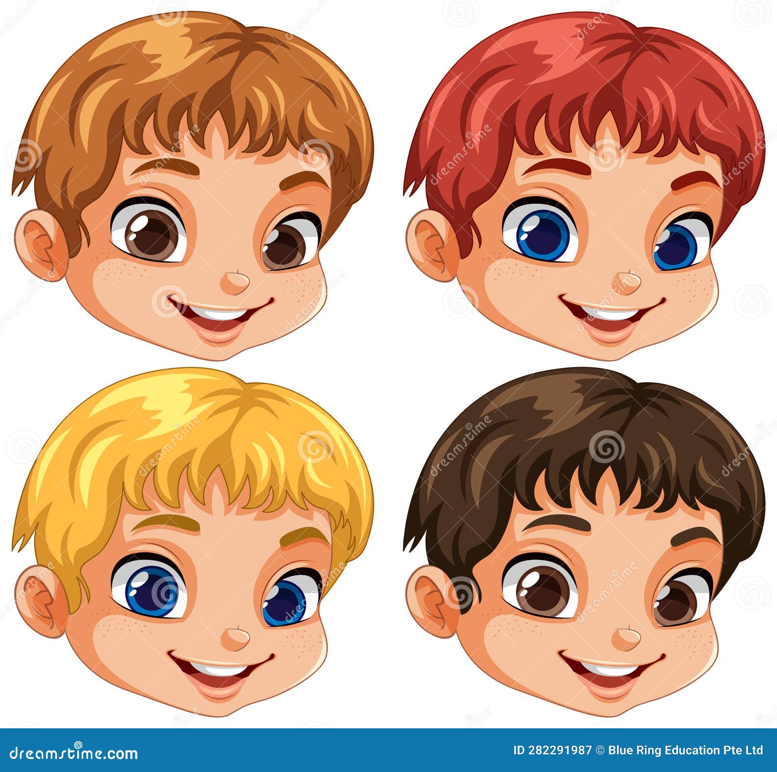 Collection of Different Boys Faces Cartoon Stock Vector - Illustration ...
