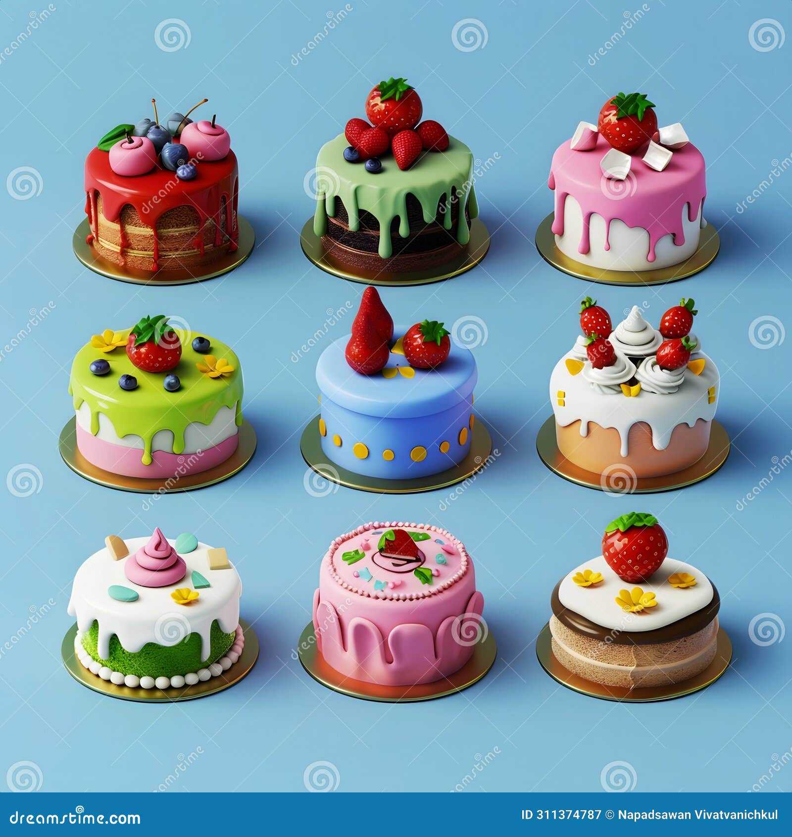 A Collection of Different Cakes with Various Toppings. Stock ...