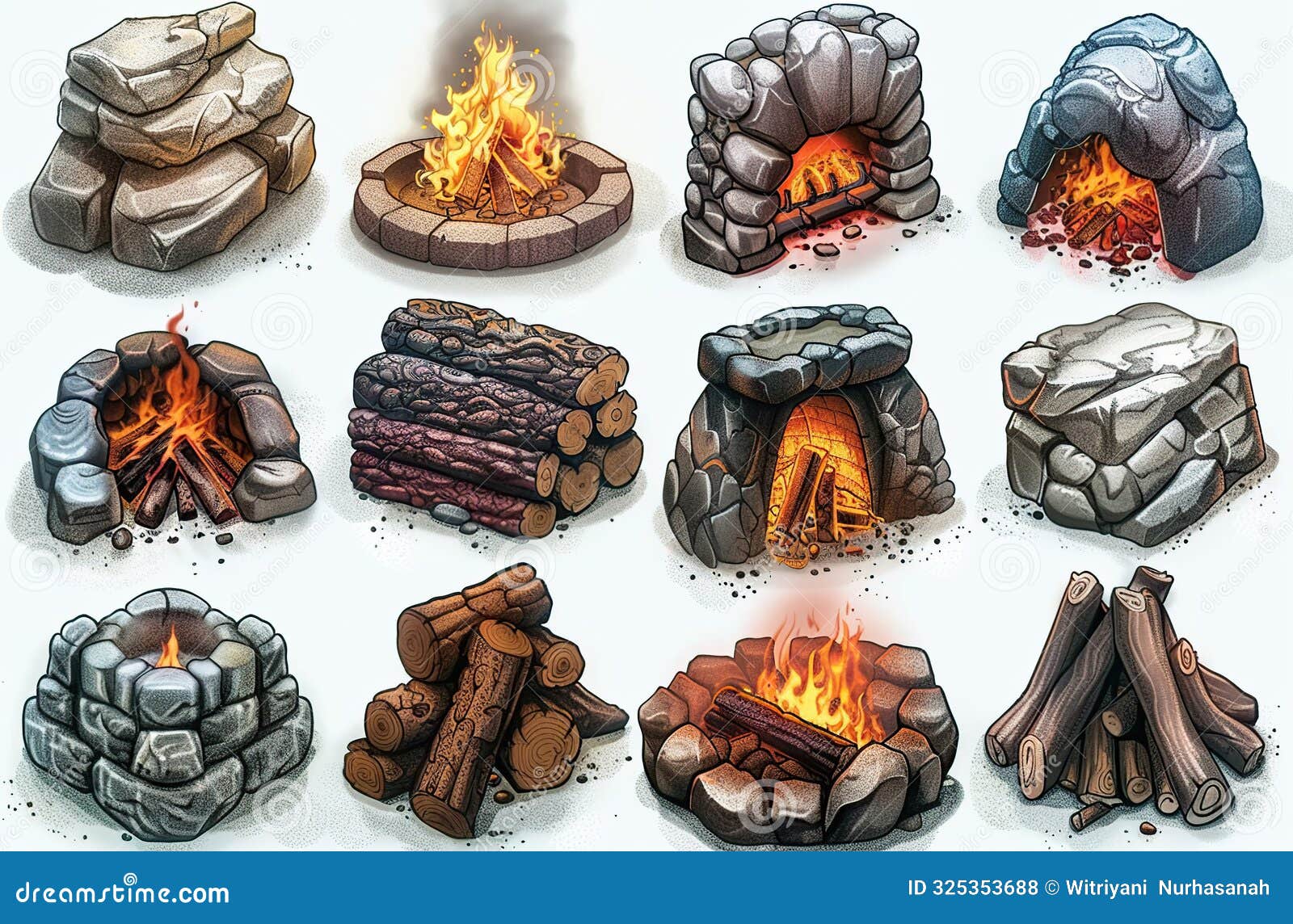 Campfire Variations stock illustration. Illustration of firepit - 325353688