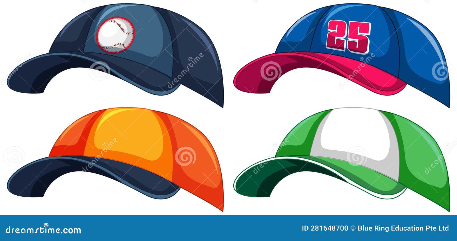 Collection of Different Caps Vector Stock Vector - Illustration of ...