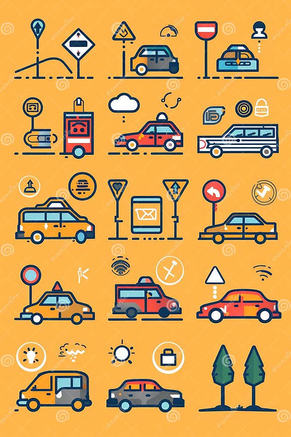 A Collection of Different Car Models on a Bright Yellow Surface Stock ...