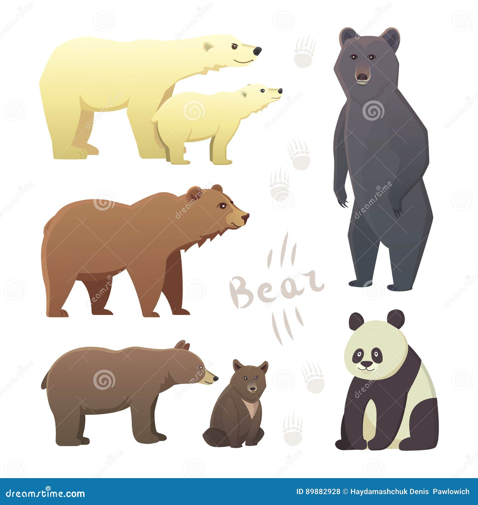 Collection with Different Cartoon Bears Isolated on White Background ...