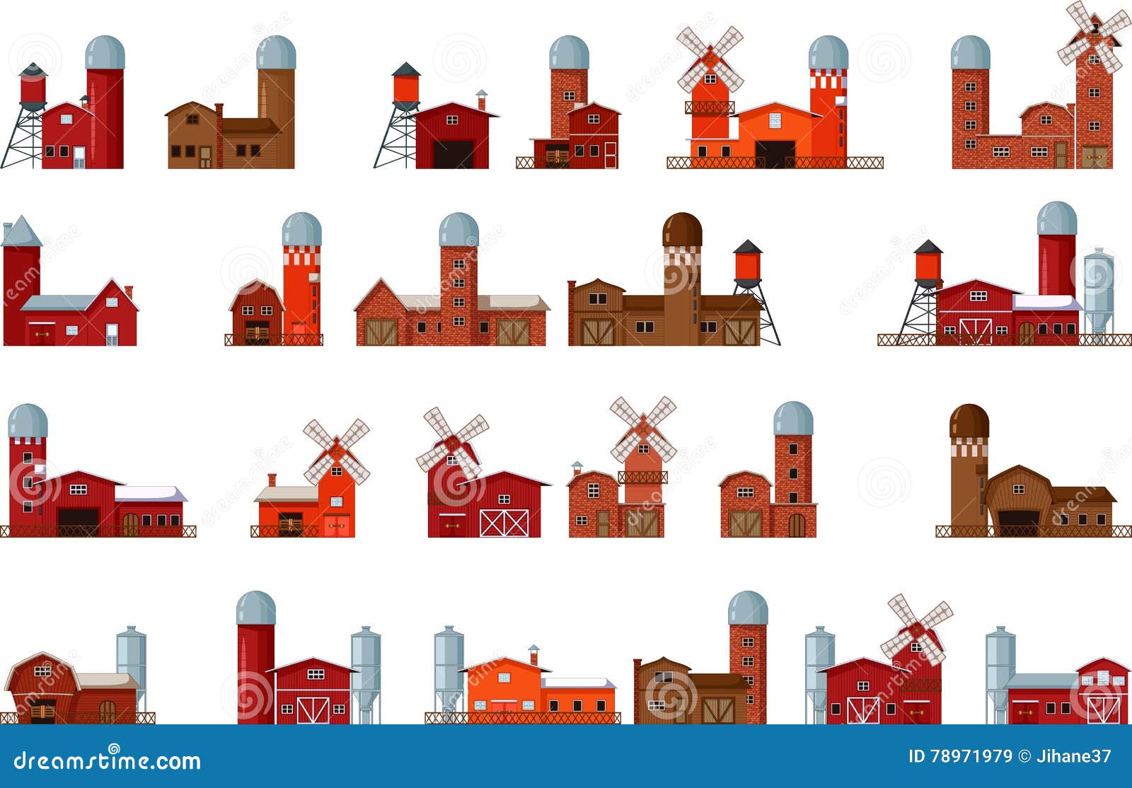 Collection of Different Cartoon Farm Buildings Stock Illustration ...