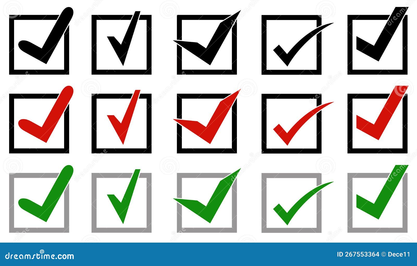 Collection of Different Check Mark Icons in Boxes Stock Vector ...