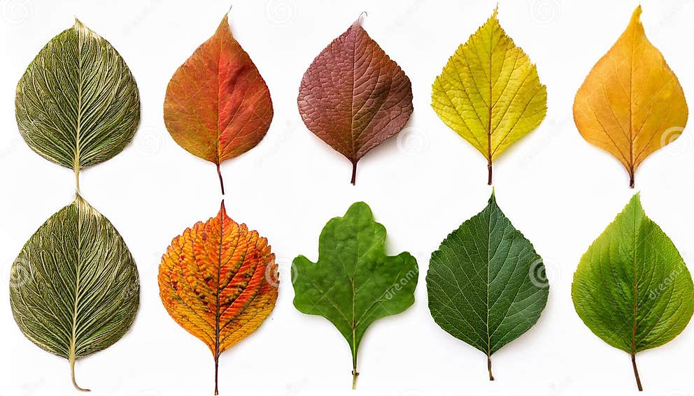 Collection of Different Color Branch and Leaves Isolate on White ...