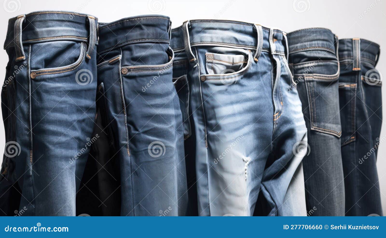 Collection of Different Color Models of Denim Pants in a Row, White ...