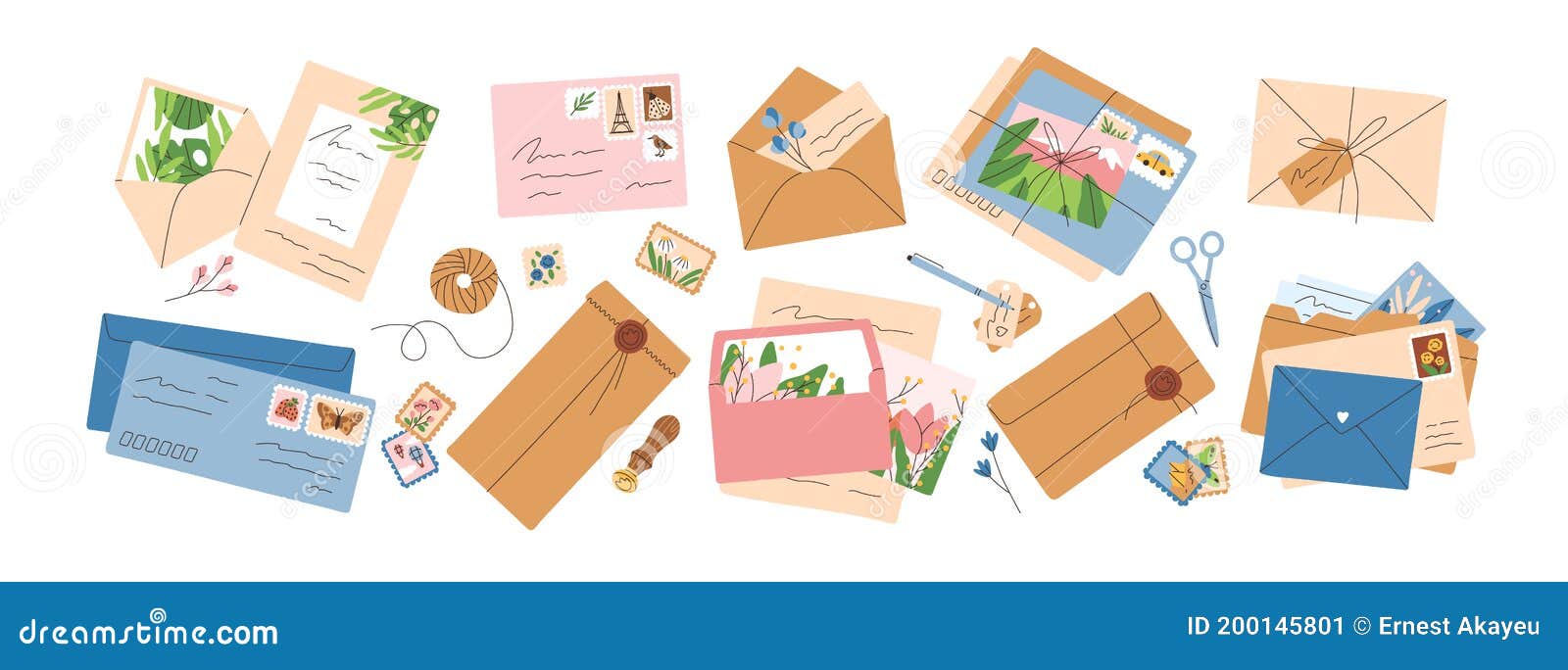 Collection of Different Envelopes with Mail, Postmarks and Postcards ...