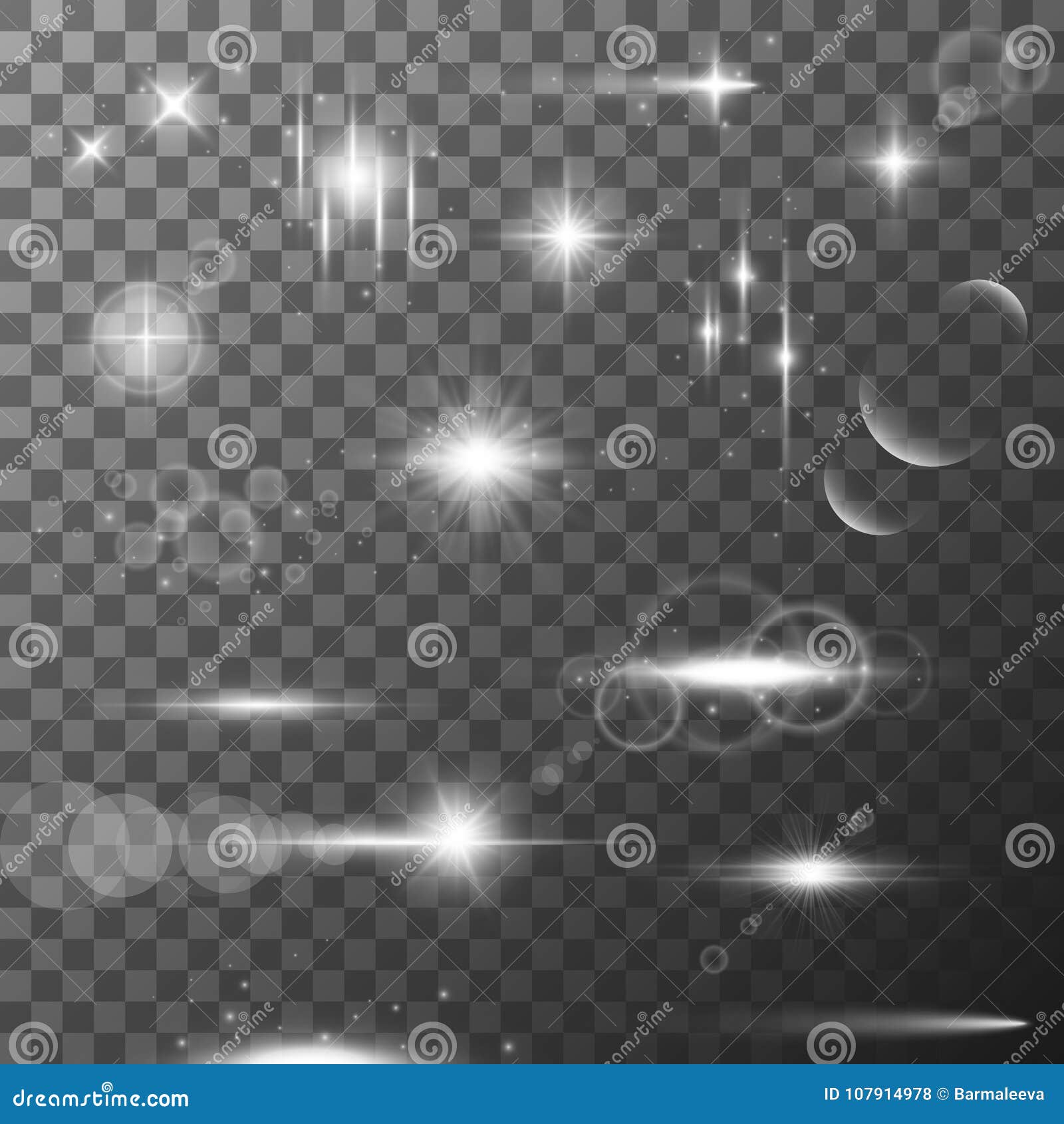 Collection of Different Flare Light Effects. Lens Flares, Rays, Stars ...