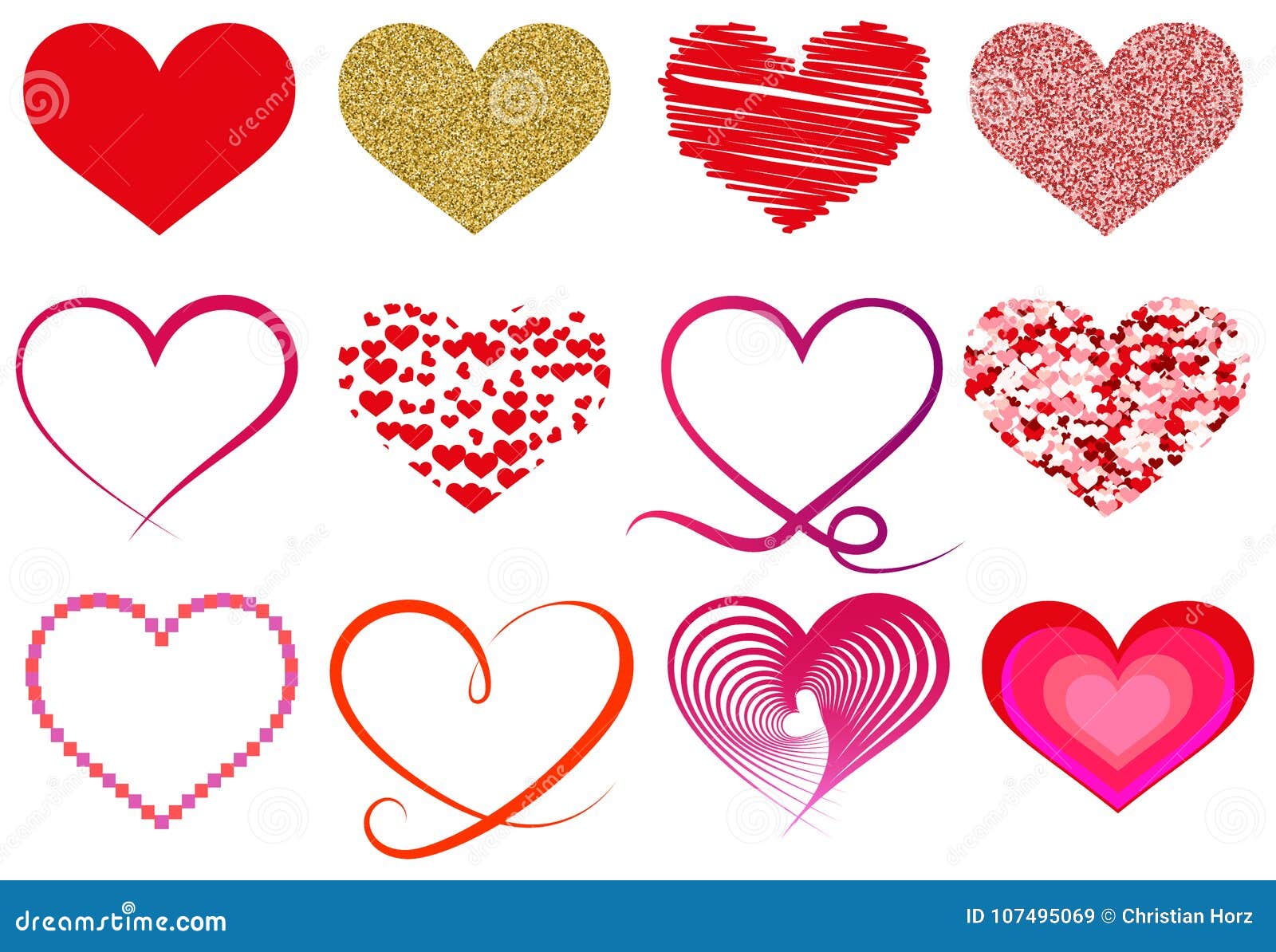 Collection of Different Heart Symbols Stock Illustration - Illustration ...