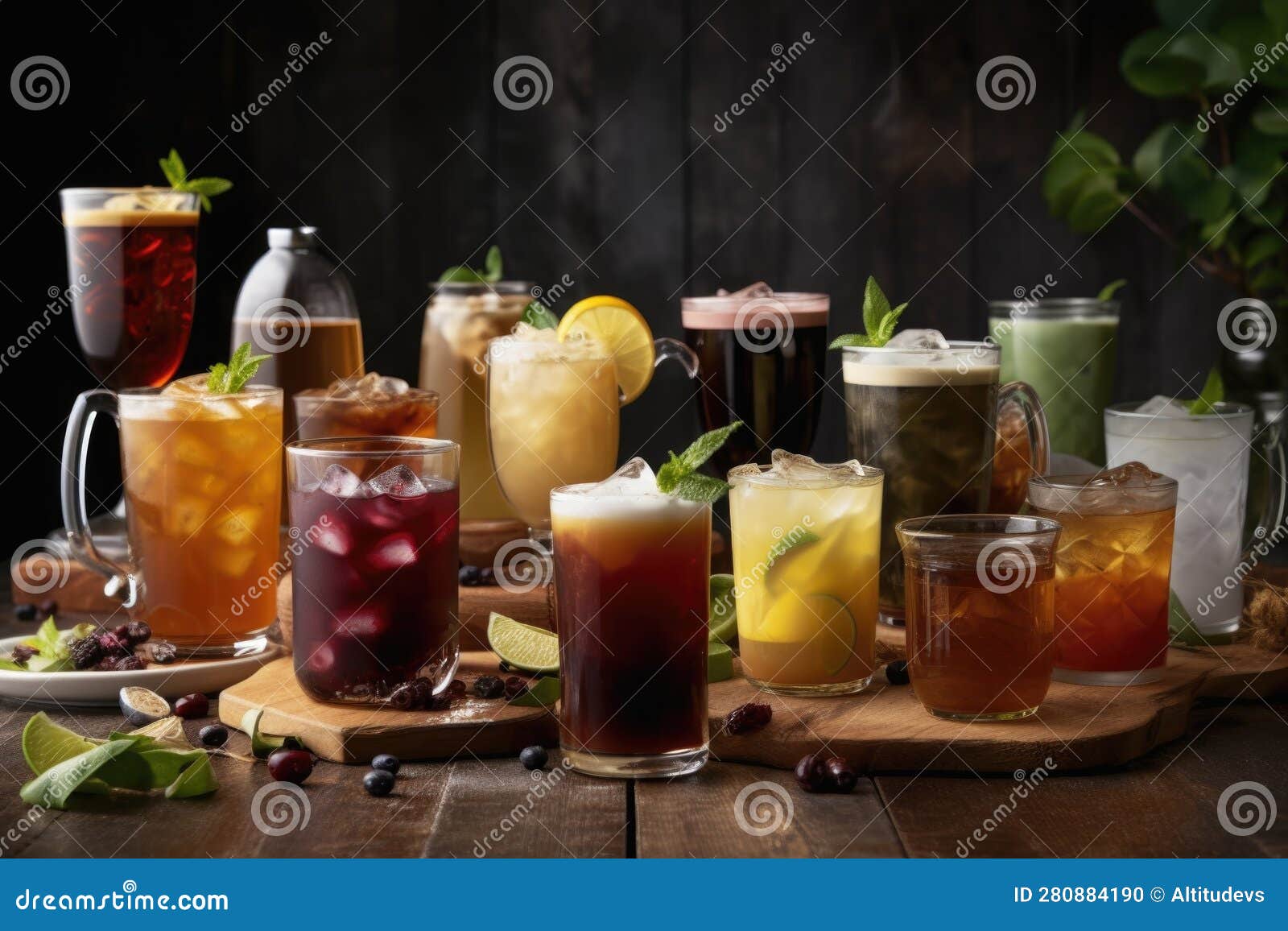 Collection of Different Iced Teas and Coffees, Each with Its Own Unique ...