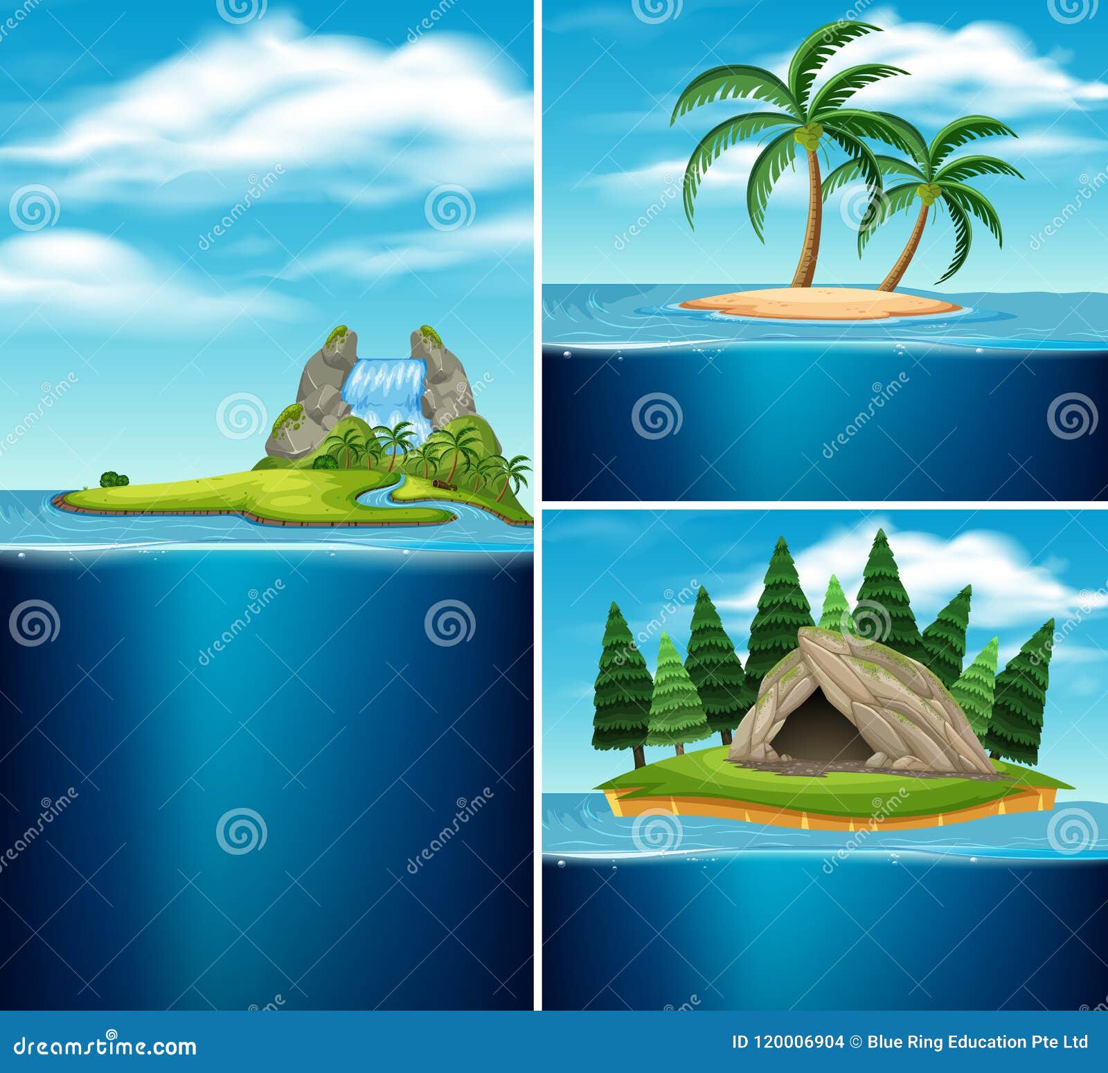 Collection of Different Islands Stock Vector - Illustration of blue ...