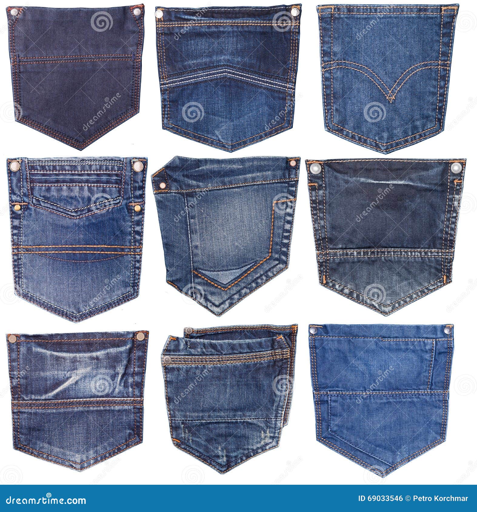 Set Of Different Jeans Pocket Isolated On White Background. Blue Jeans ...