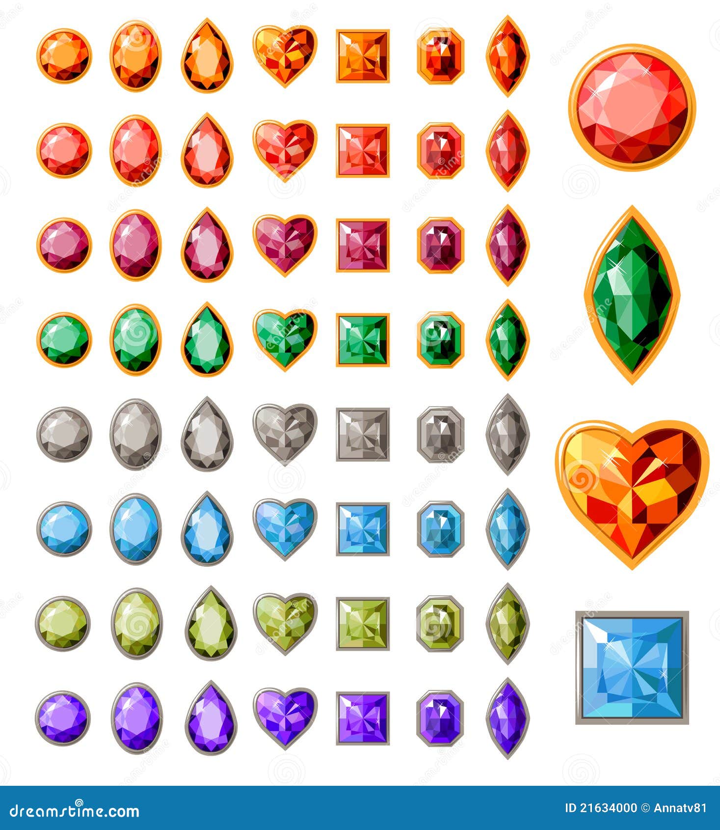 Different Jewels Isolated On White. Rubies And Gold Cartoon Vector ...