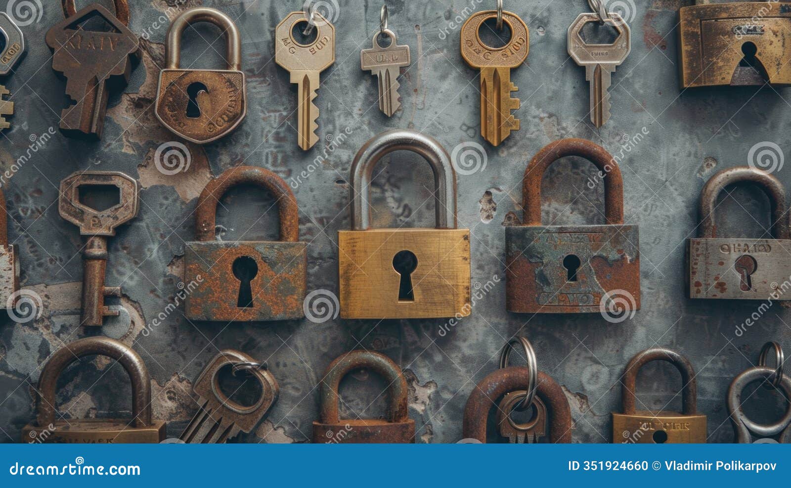 Collection of Different Locks and Keys on a Wall. Suitable for Security ...