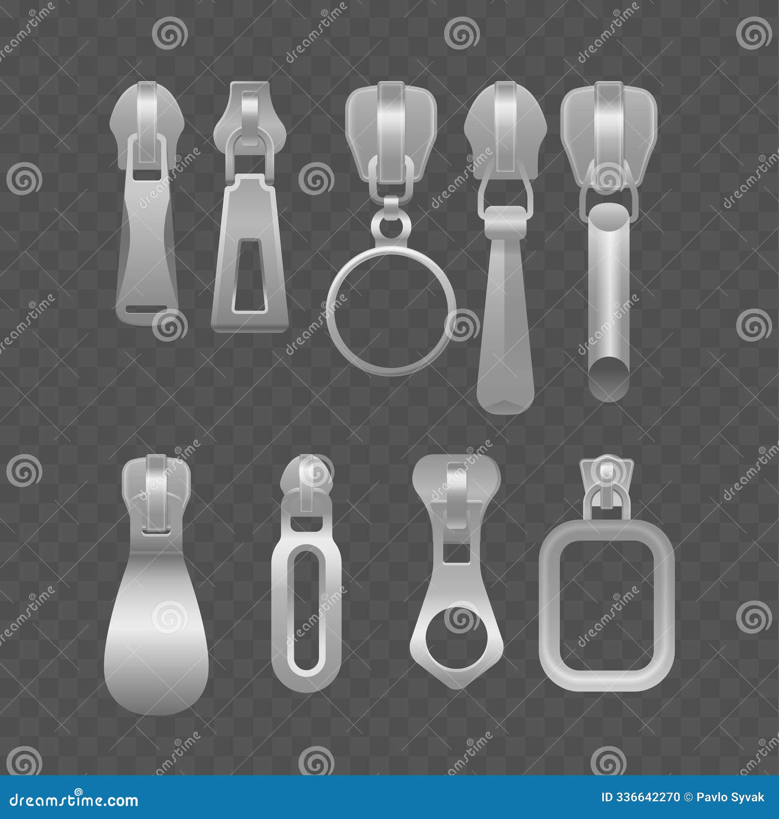 Collection of Different Metallic Zipper Designs Isolated on Transparent ...