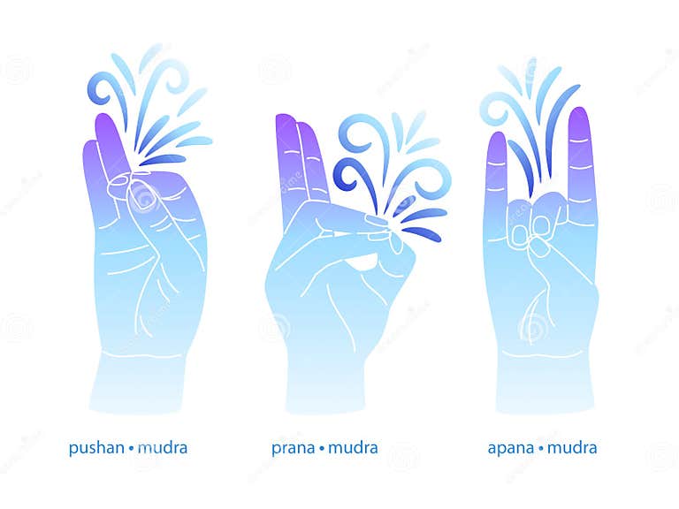 Collection of Different Mudras Gestures Stock Illustration - Illustration of outline, symbol ...