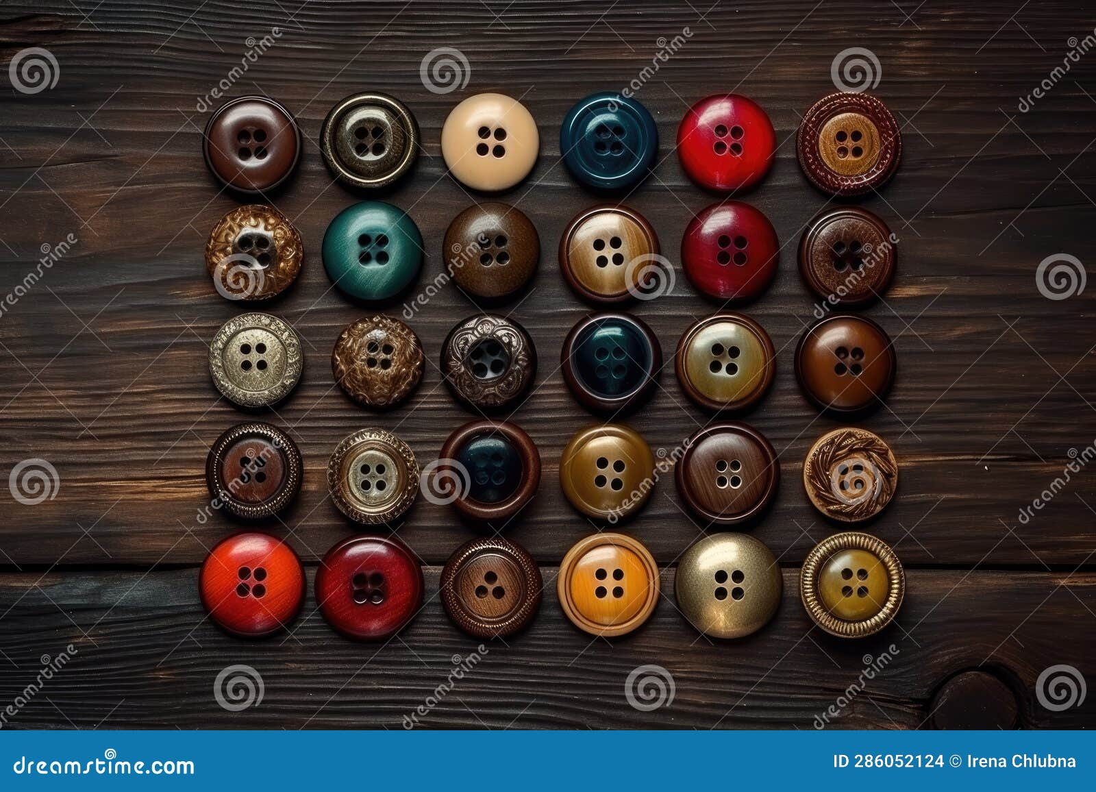 Collection of Different Multi Colored Buttons on Wood Stock ...