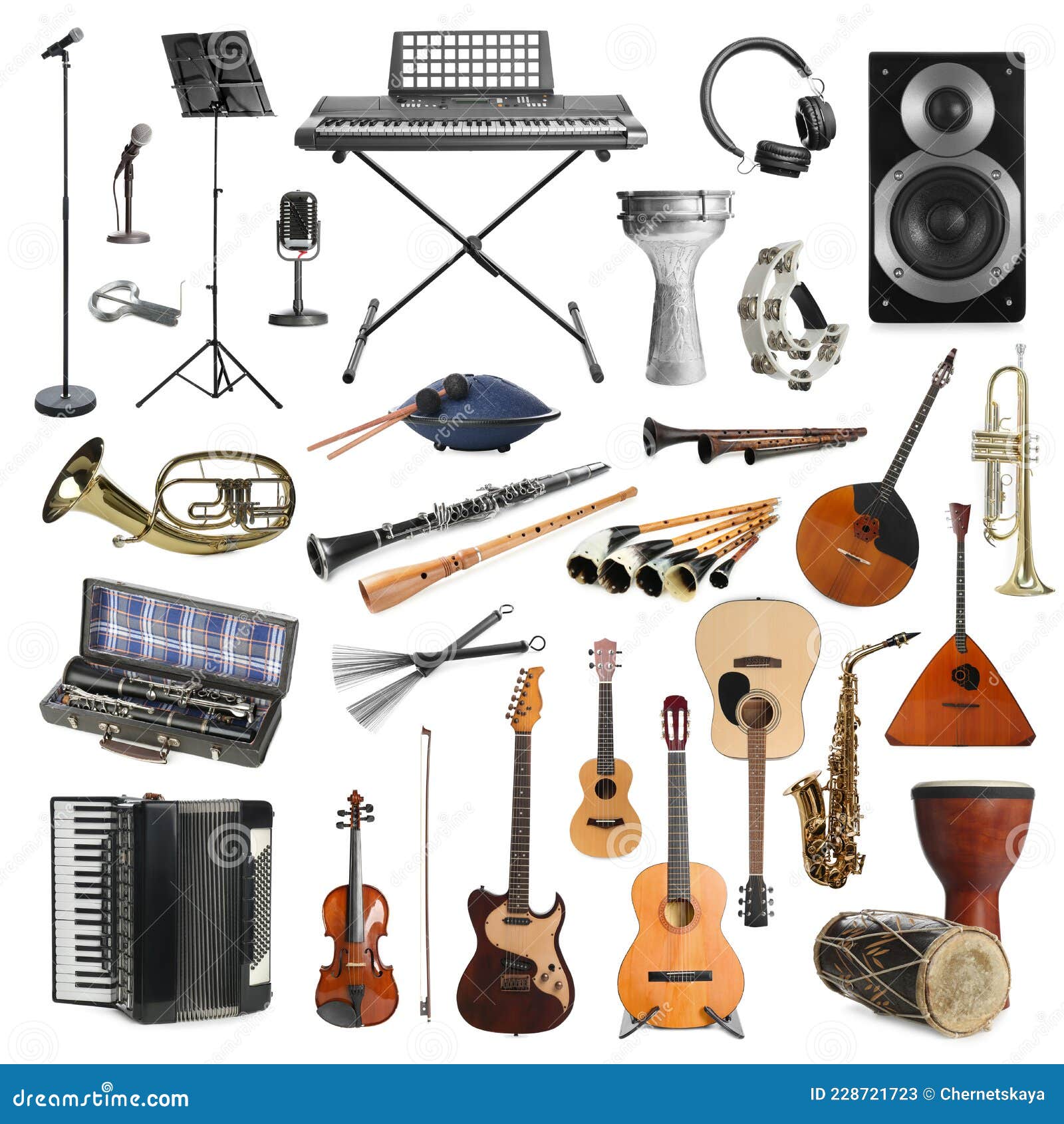 Collection of Different Musical Instruments on White Background Stock ...