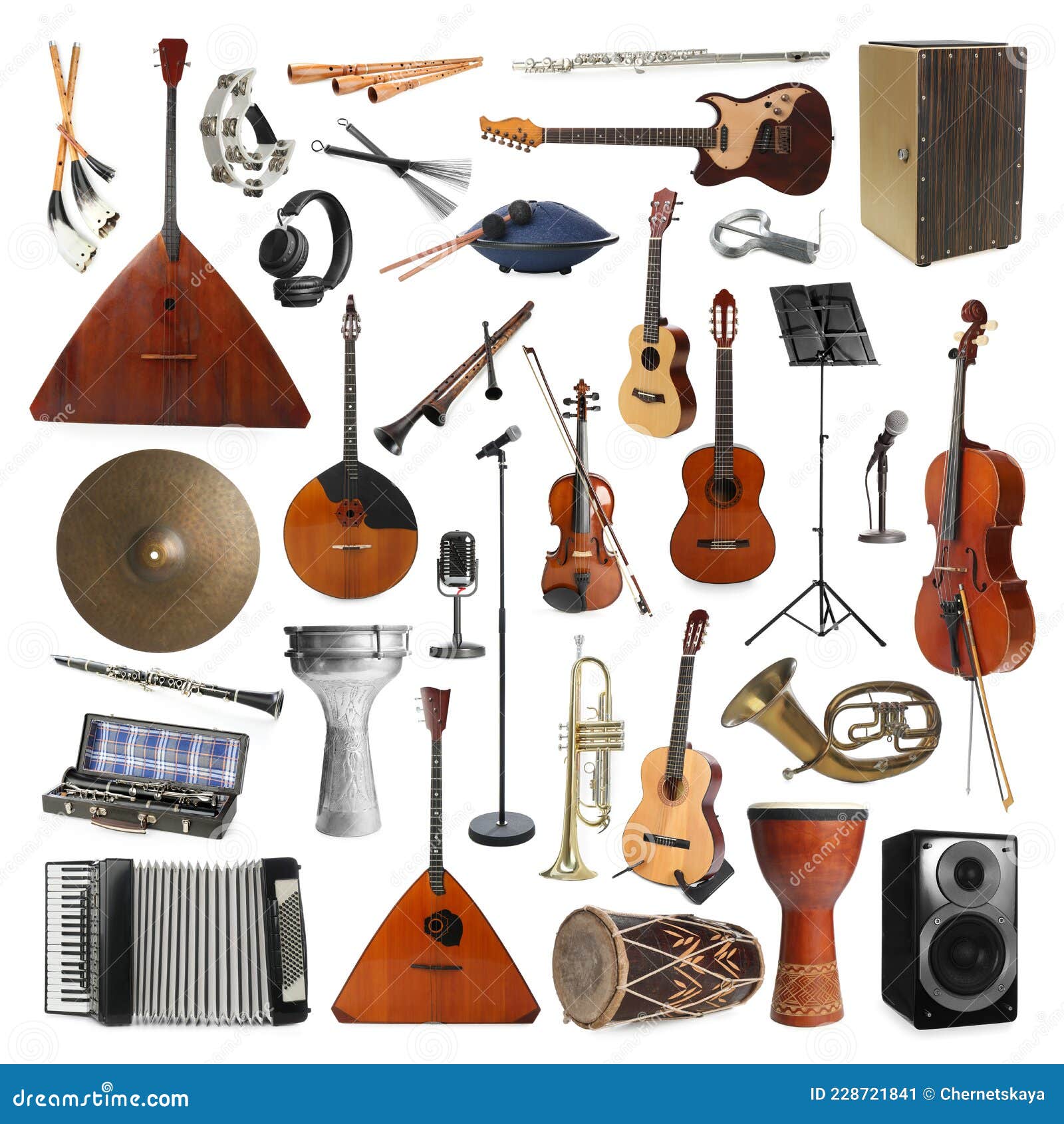 Collection of Different Musical Instruments on White Background Stock ...