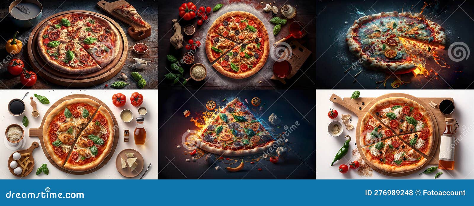 Collection of Different Pizza and Decorations, Food Concept Design ...