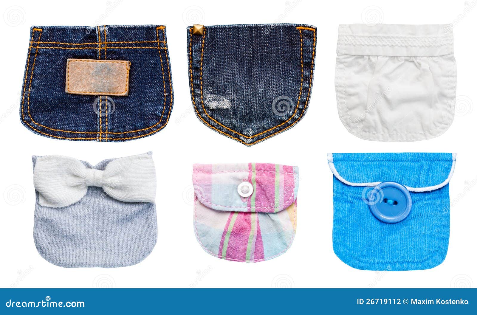 Collection of Different Pocket Isolated on White. Stock Photo - Image ...