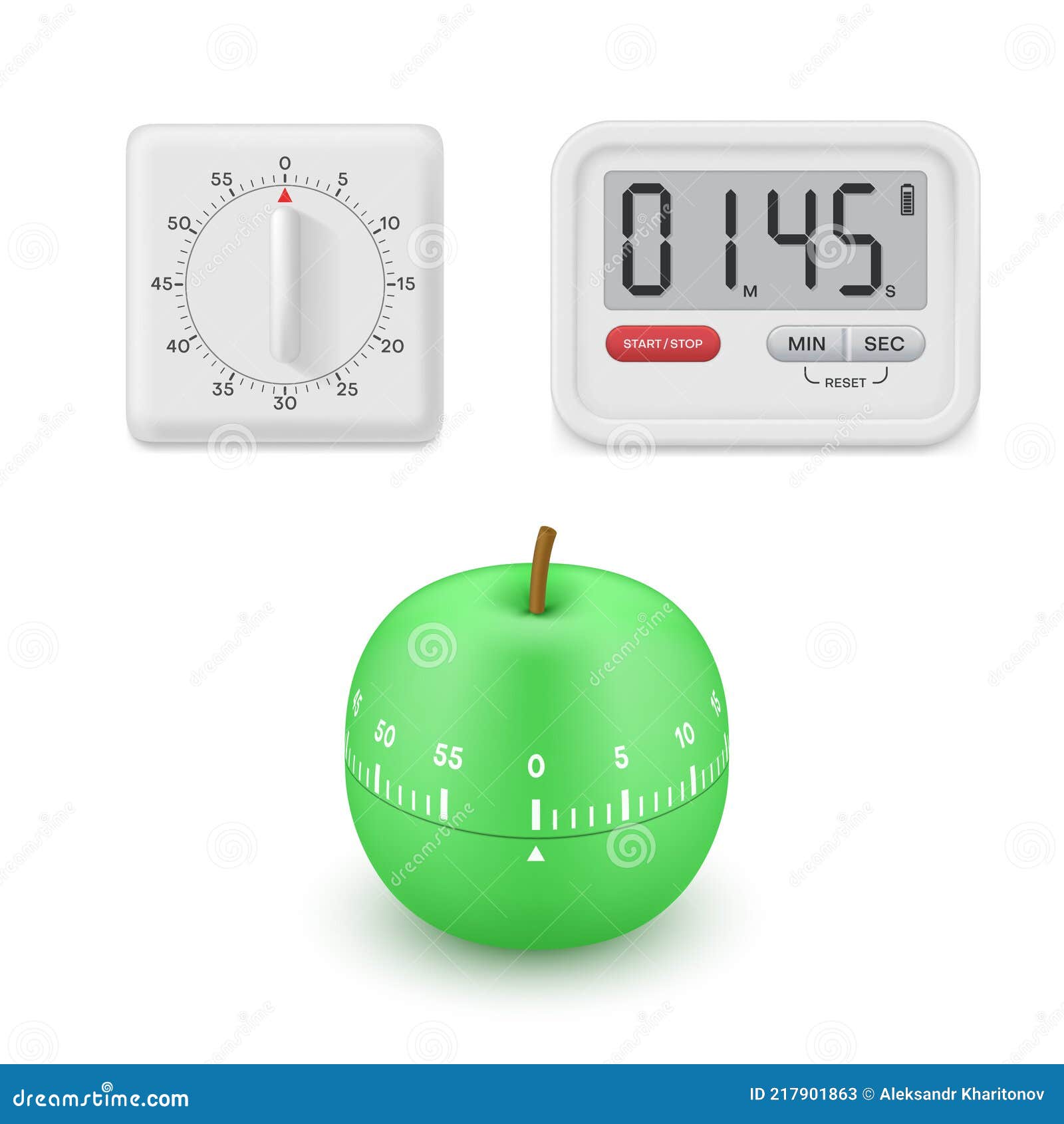 Collection of Realistic Kitchen Timer Vector Illustration Analog ...