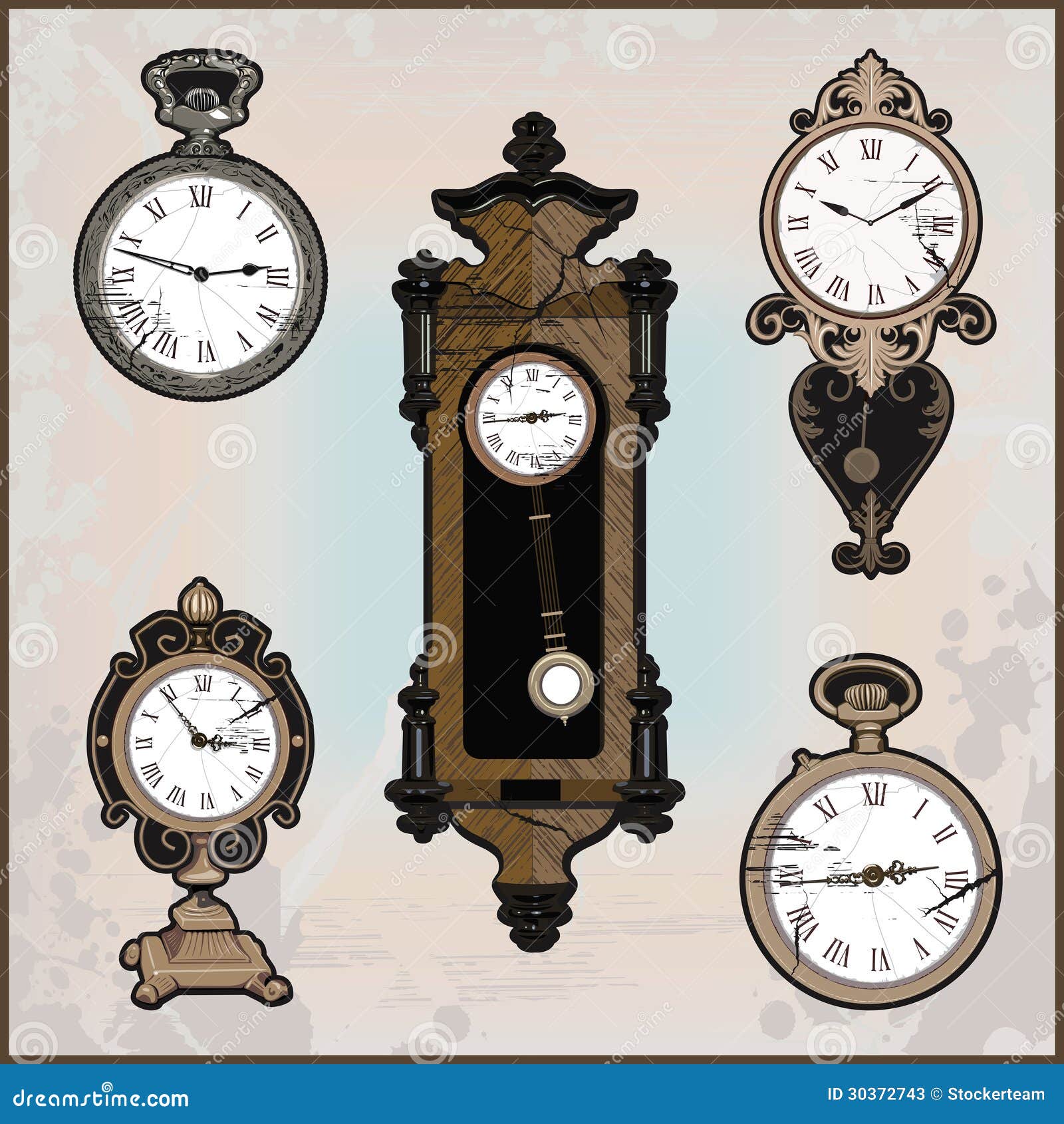 Collection of Different Retro Clocks Stock Illustration - Illustration ...
