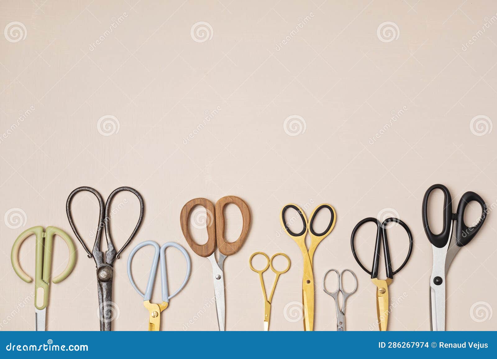Collection of Different Scissors. Craft Hobby Background Stock Photo ...