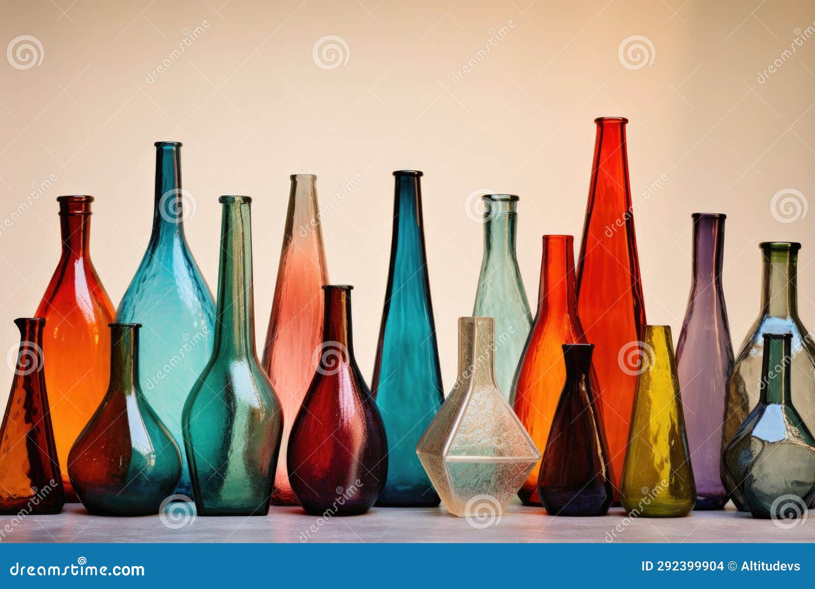 Collection of Different Shaped and Colored Glass Bottles Stock Photo ...