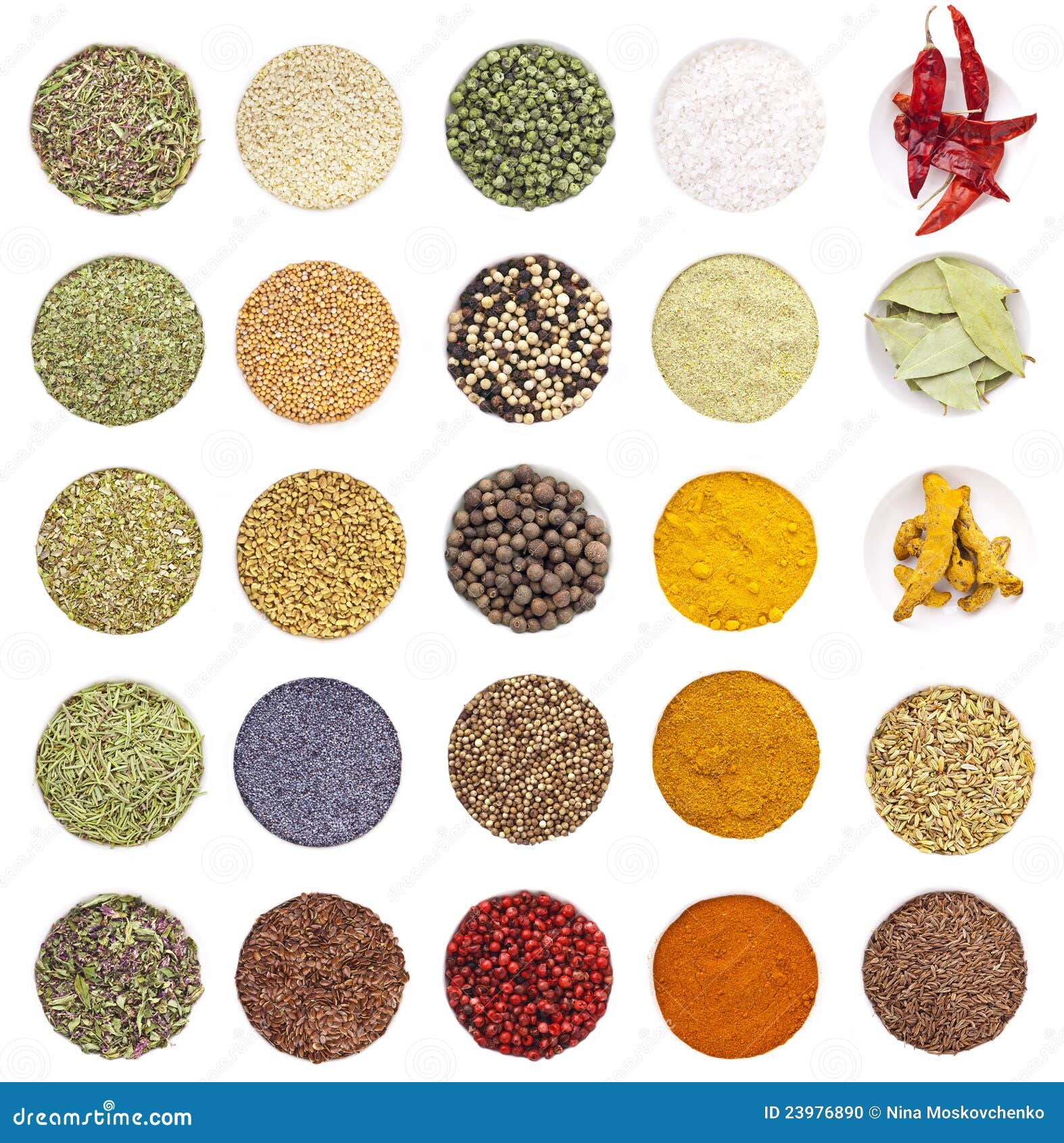 Collection of Different Spices and Herbs Stock Photo - Image of flax ...