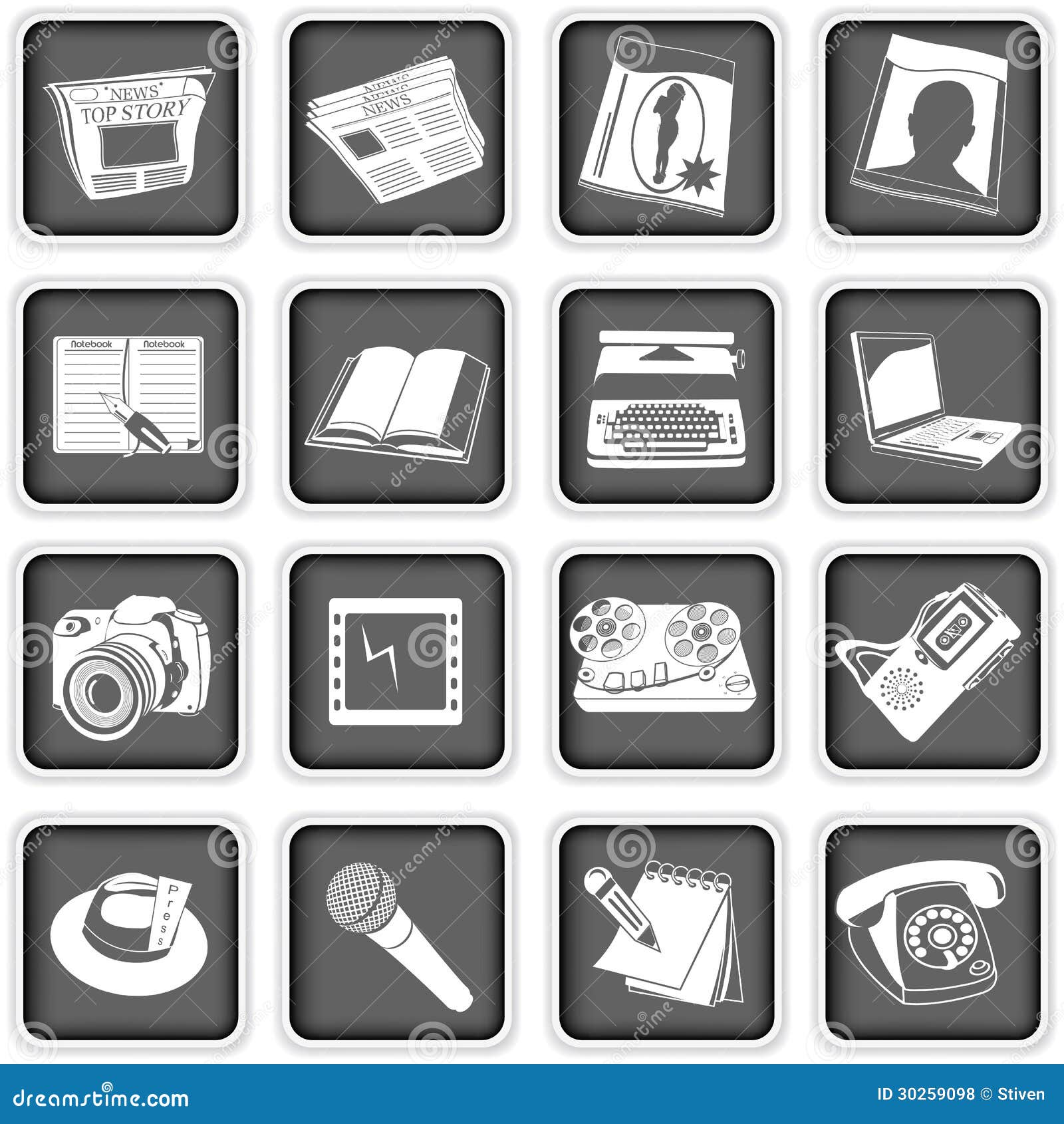 Press icons stock vector. Illustration of notes, paper - 30259098