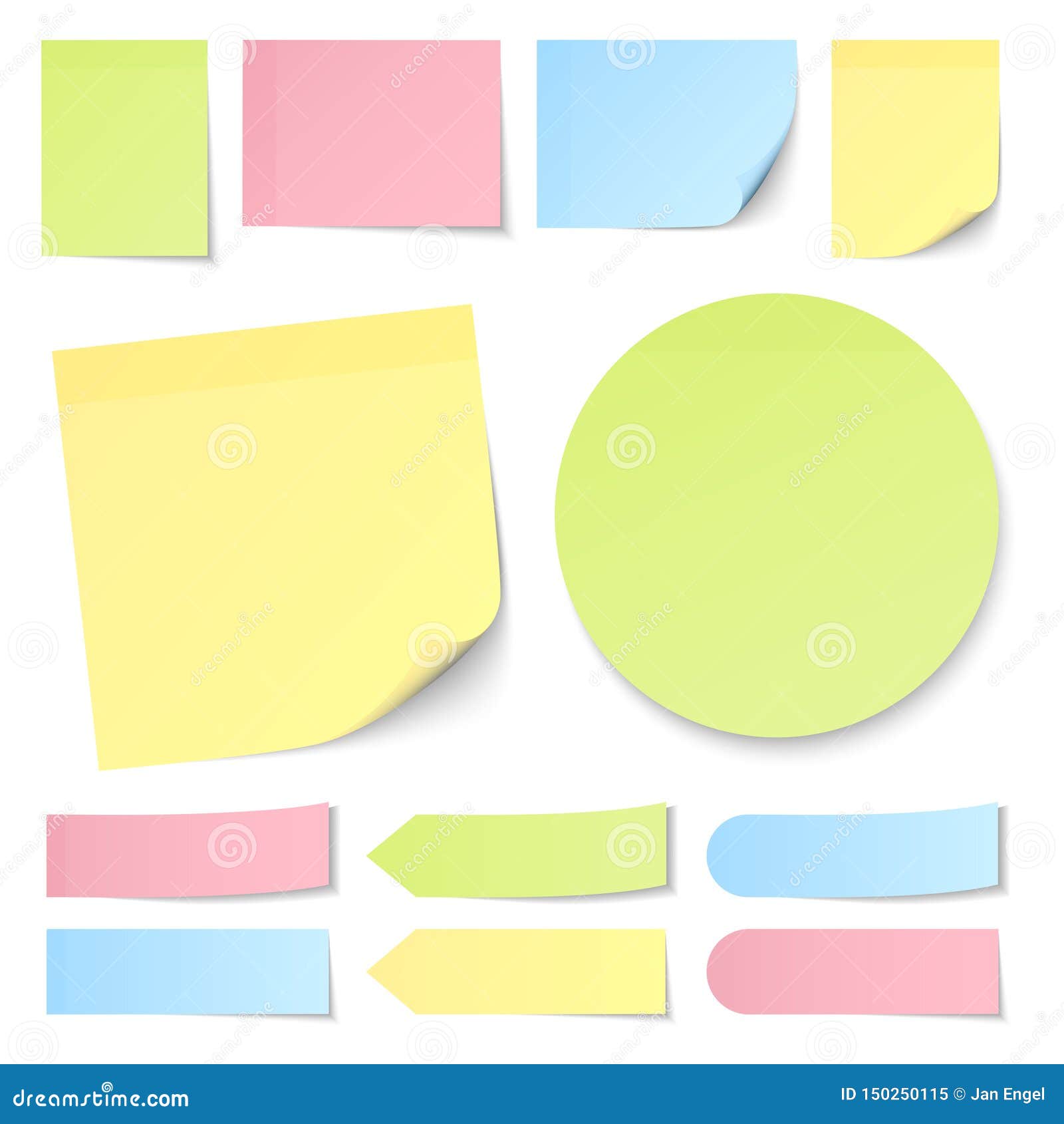 Set Different Sticky Notes Yellow Green Blue and Pink Stock Vector ...