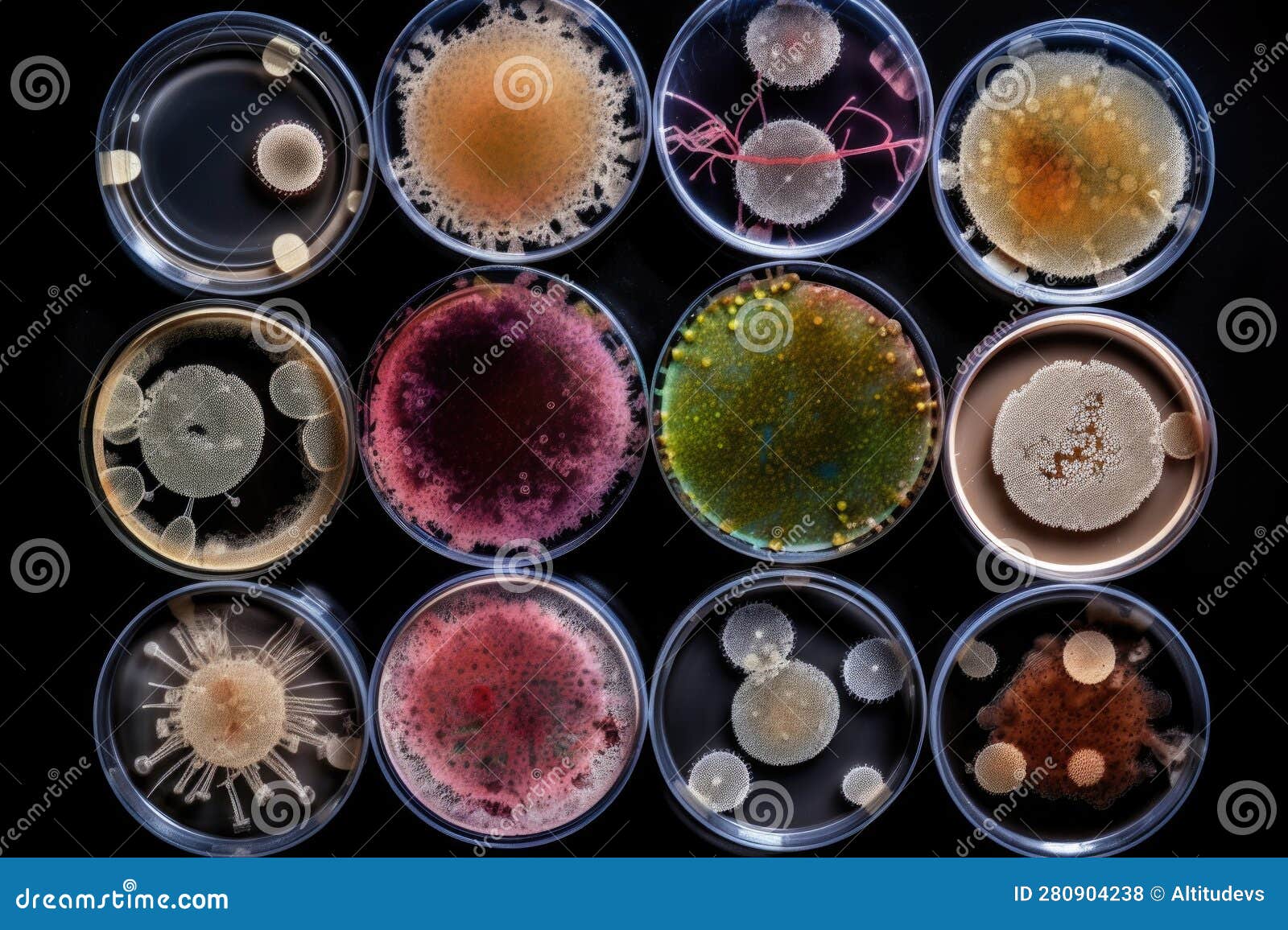 Collection of Different Strains of Bacteria, Each in Its Own Petri Dish ...