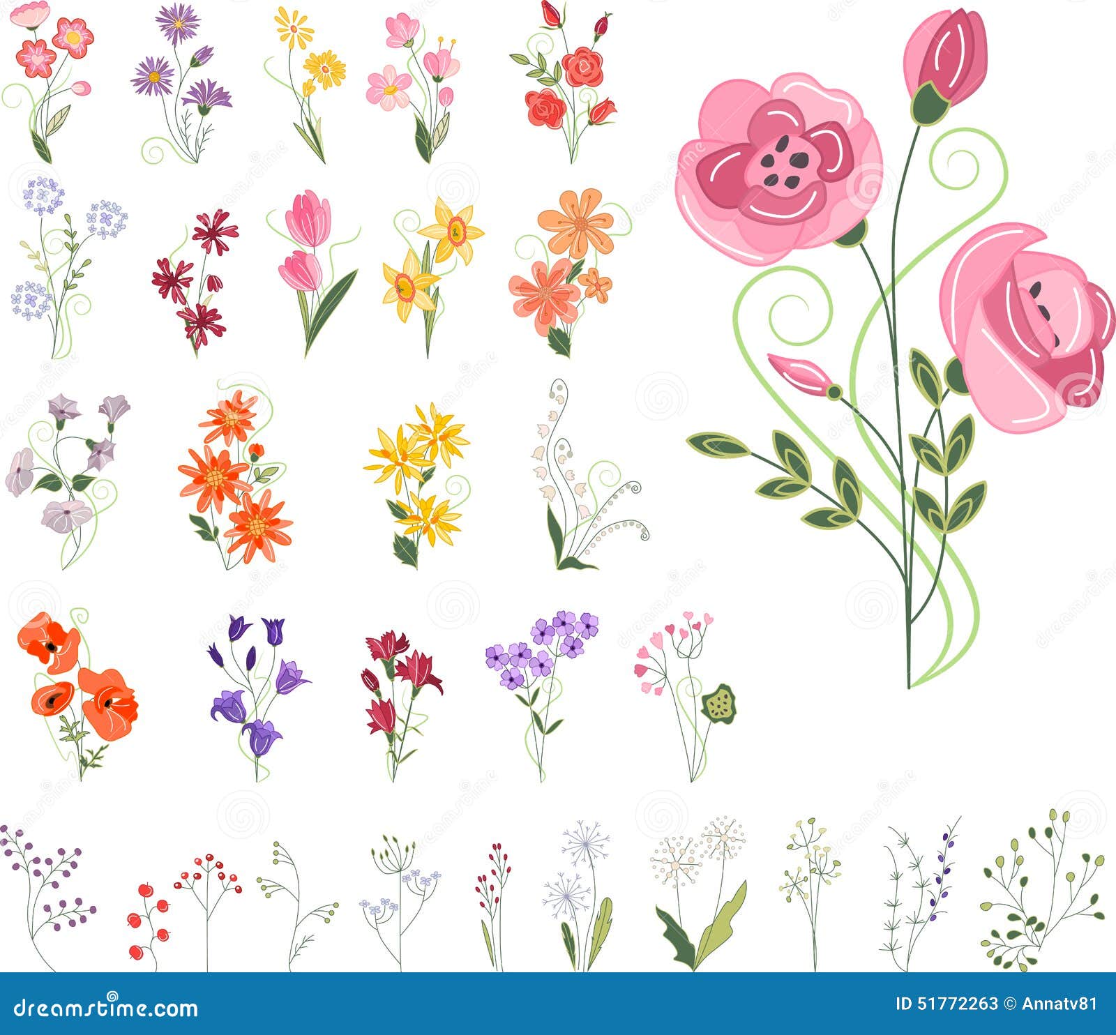 Collection of Different Stylized Flowers Stock Vector - Illustration of ...