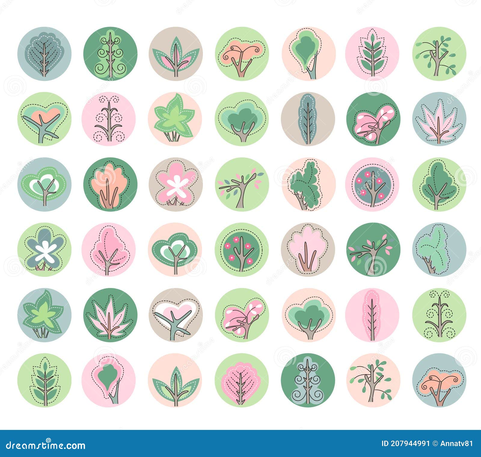Collection with Different Stylized Trees Stock Illustration ...