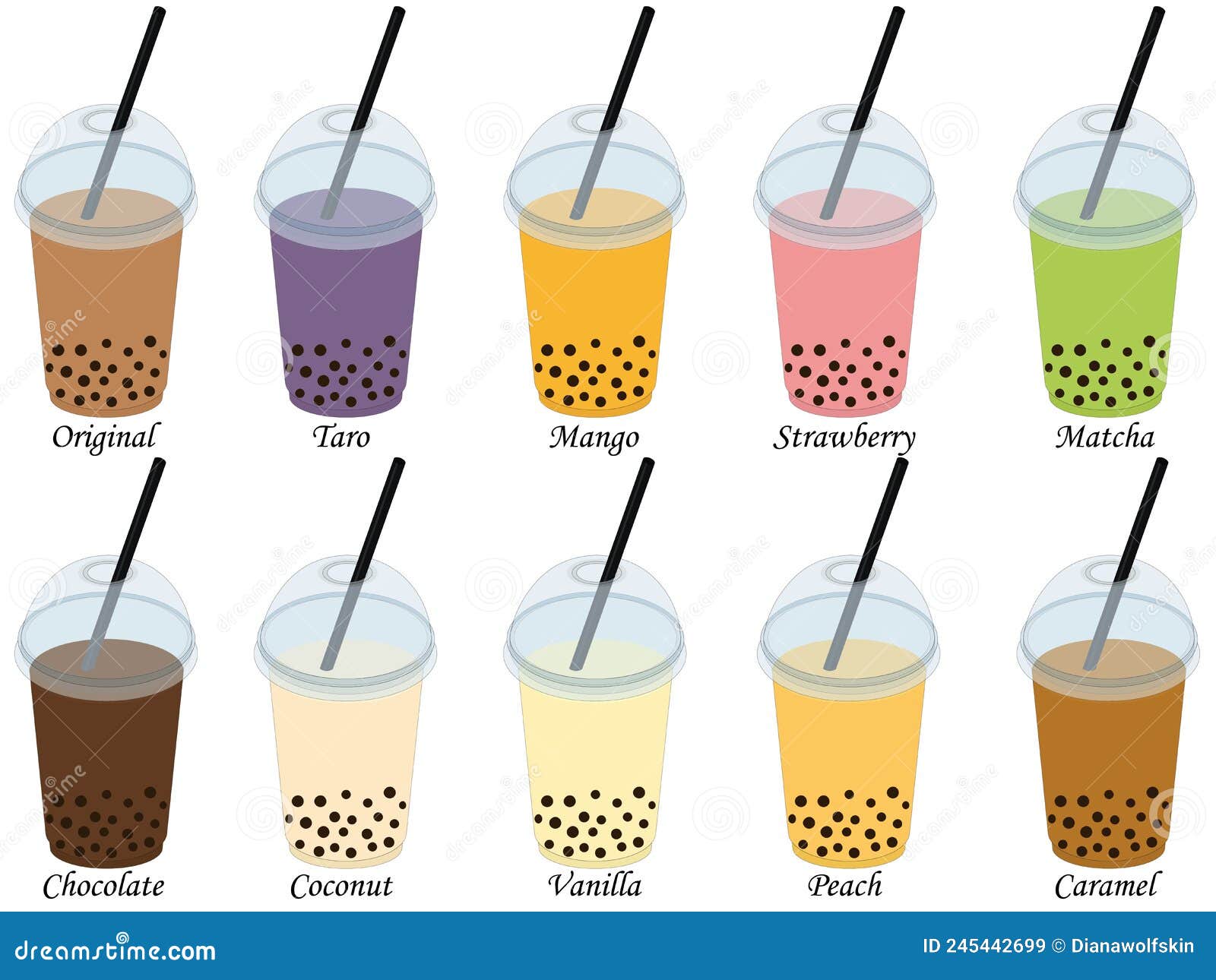 Collection of Different Tastes and Flavors Bubble Tea in Plastic Cup ...