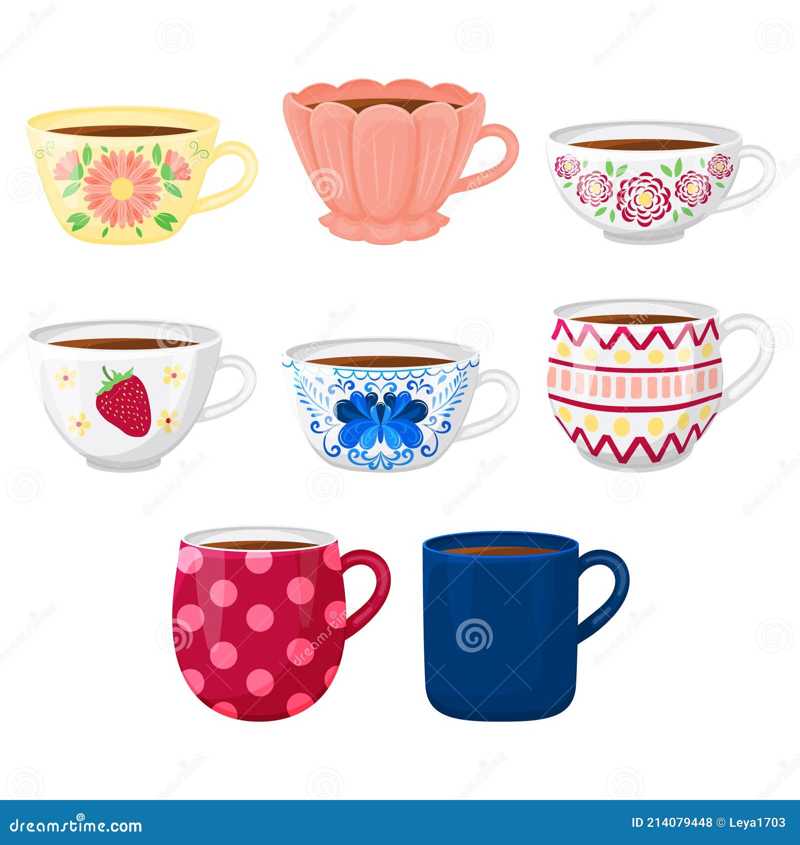 Collection of Different Teacups. Cartoon Style Stock Vector ...