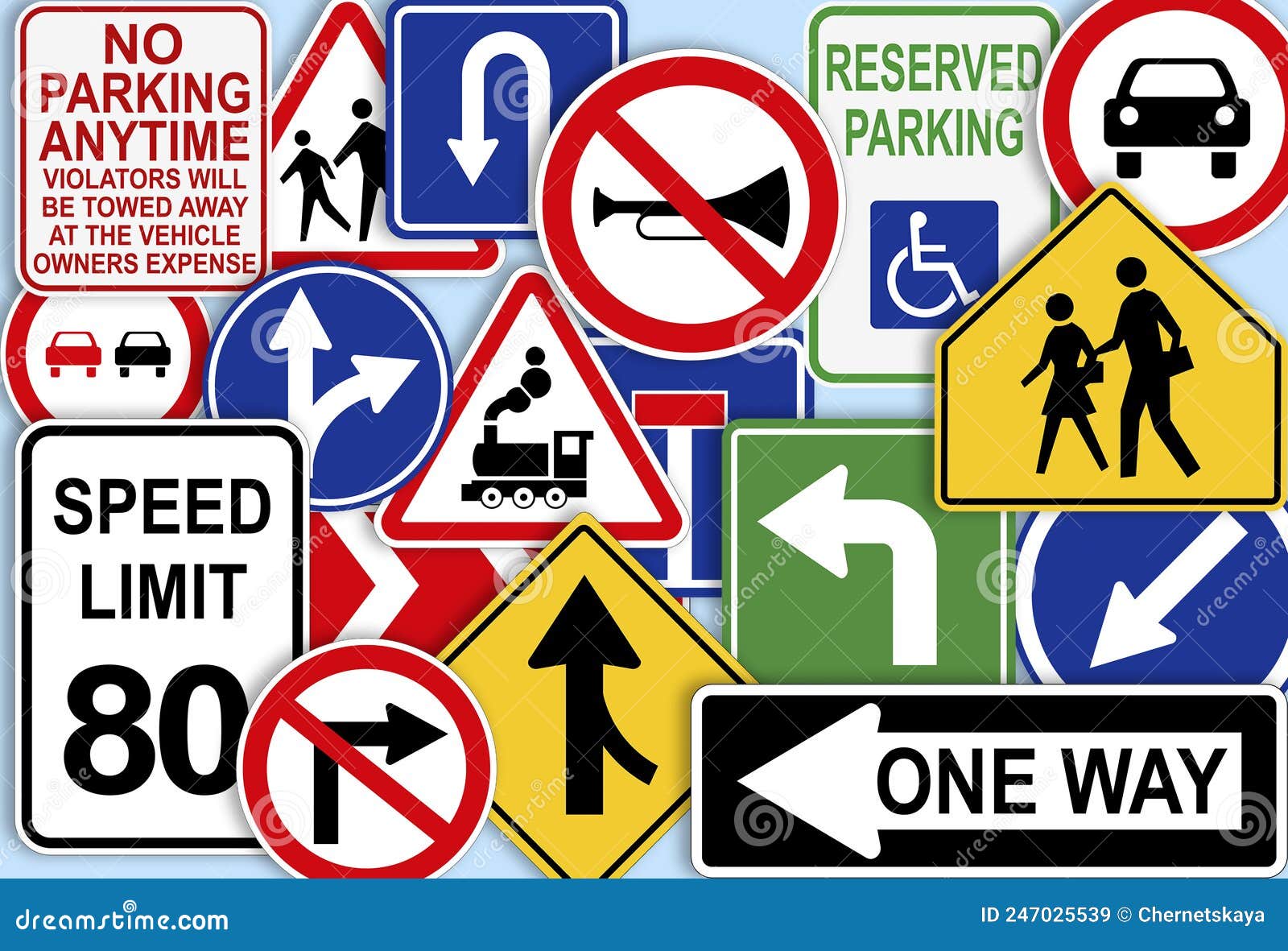 Traffic Signs Or Road Signs On The Roof With Sky Background Royalty ...