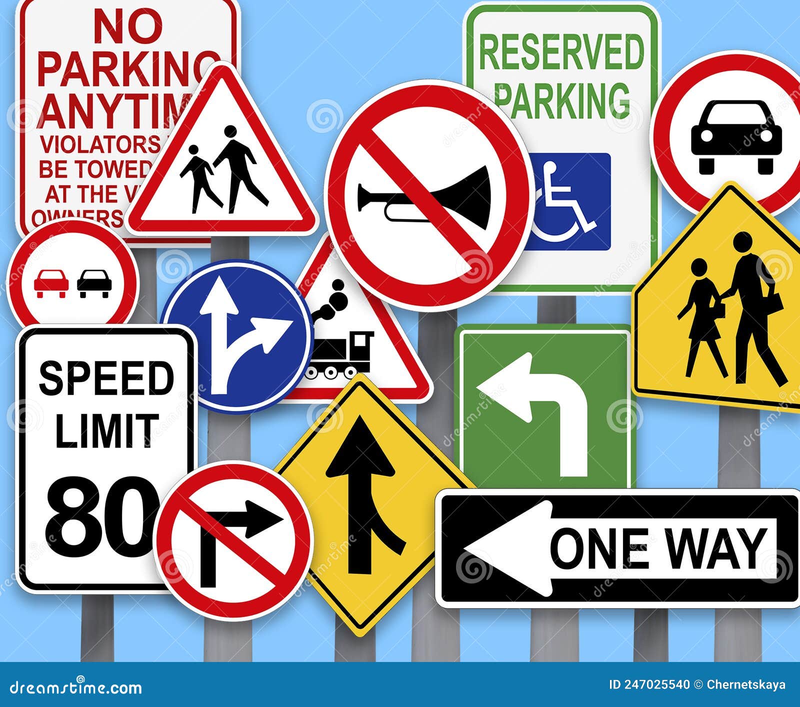 Collection of Different Traffic Signs on Turquoise Background Stock ...