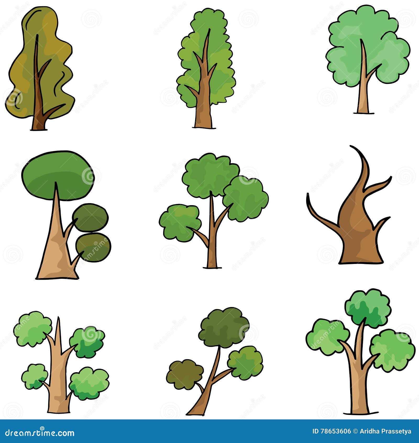 Collection of Different Tree Doodles Stock Vector - Illustration of ...