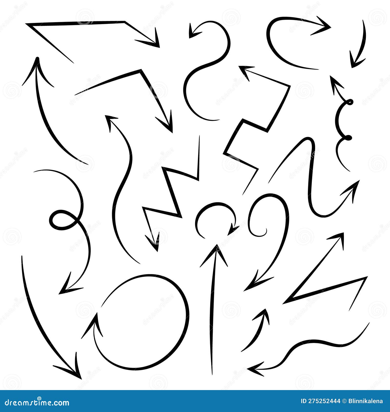 Collection of Different Types of Arrows. Sharp and Wavy Pointers. Path ...