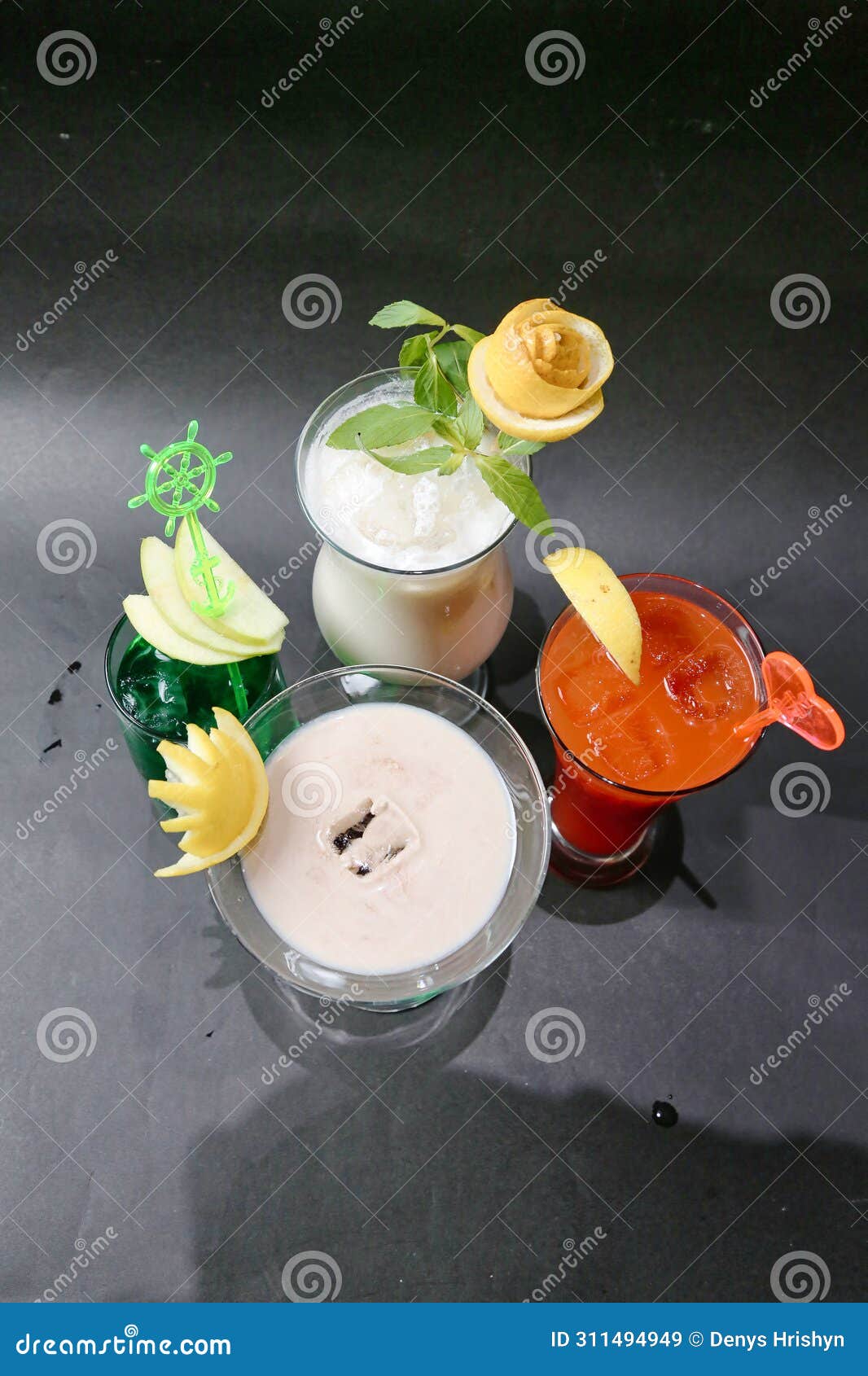 Group of Various Drinks Placed on a Table Stock Image - Image of cups ...