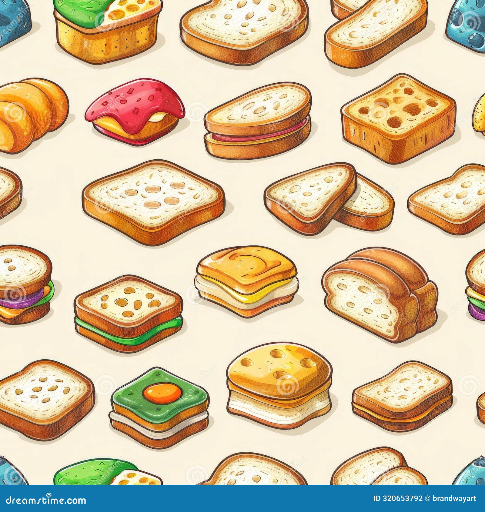 Assorted Variety of Retro Bread Stock Illustration - Illustration of ...