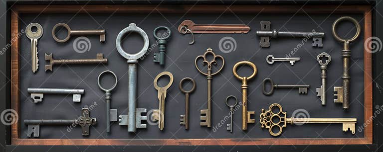 A Collection of Different Types of Keys Displayed in a Shadow Box Frame ...