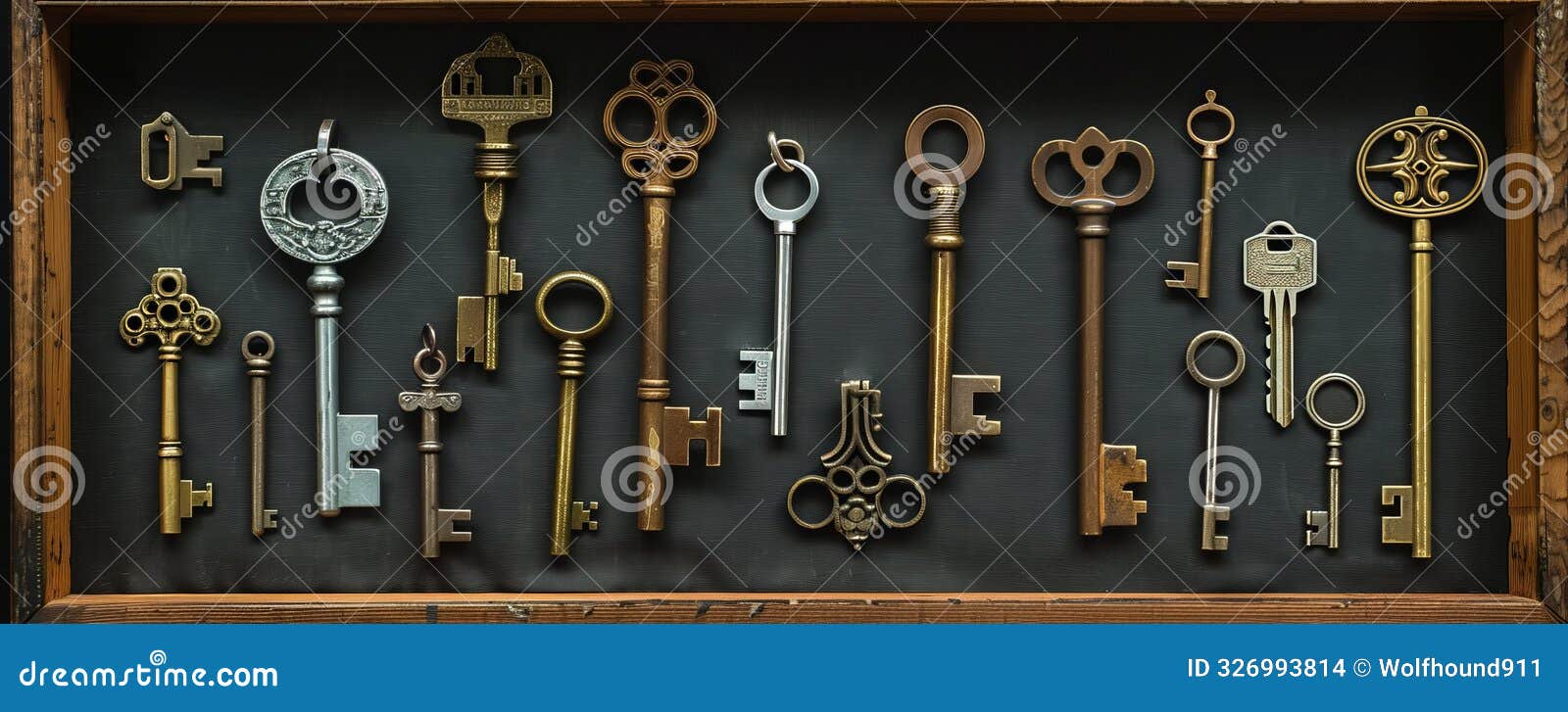 A Collection of Different Types of Keys Displayed in a Shadow Box Frame ...