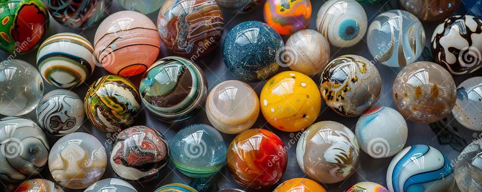 A Collection of Different Types of Marbles Displayed in a Glass Jar ...