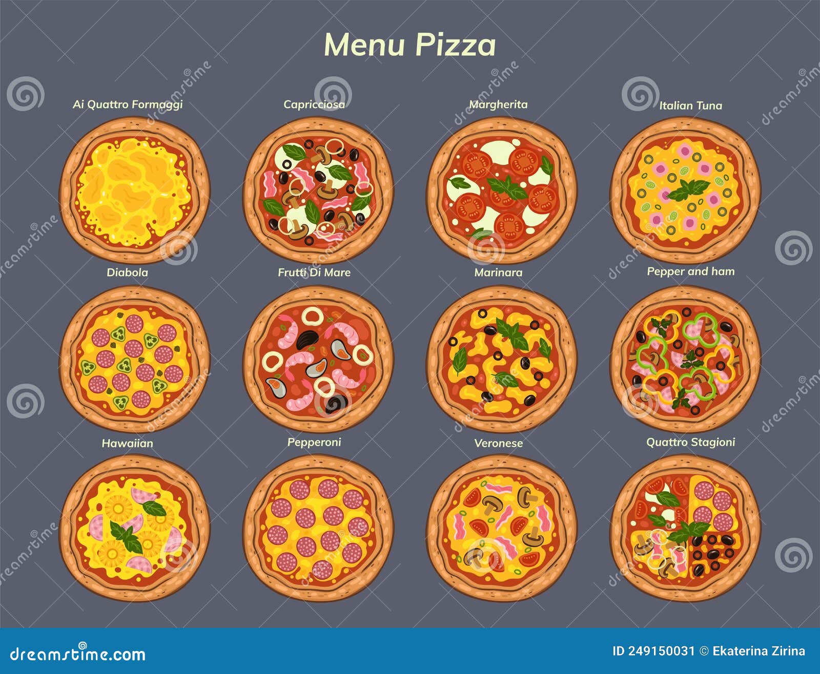 Collection of Different Types of Pizza. Vector Graphics Stock ...
